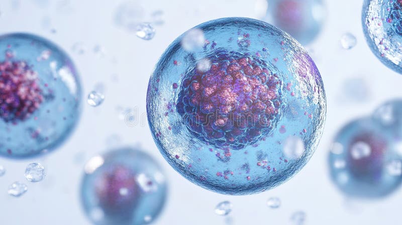 A Close-up of Microscopic Cells, with a Blue Background and Small Water ...