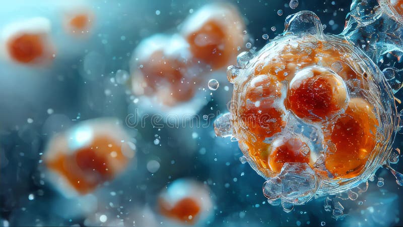 Close-up of Microscopic Cells in a Fluid Environment, Depicting ...