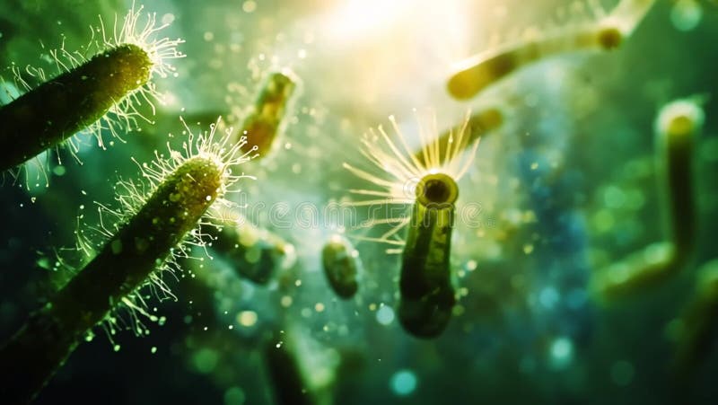 Close Up of Microscopic Image Showcasing Bacteria in a Vibrant Green ...