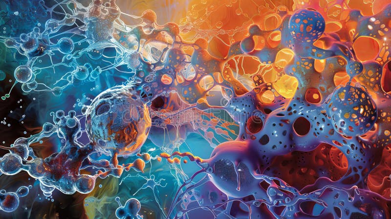 Close Up Microscopic View of Chemical Molecules Merging with Glowing ... Close Up Microscopic View of Chemical Molecules Merging with Glowing ...