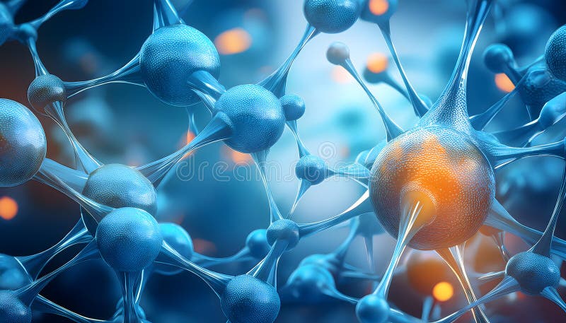 Close Up Microscopic View of Neural Network Cells with Blue Bodies and ...