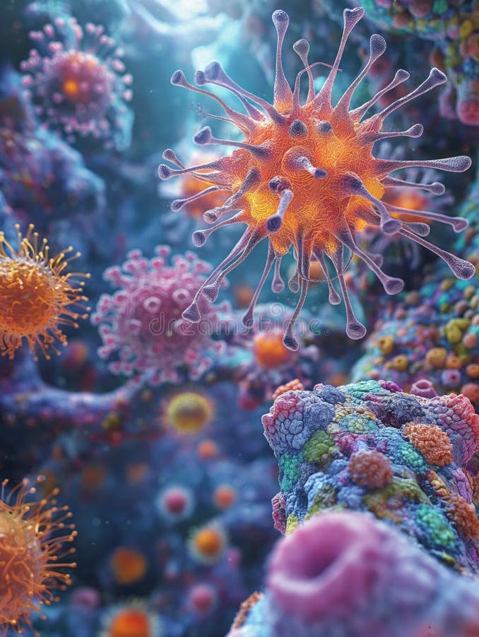 Close-up, Microscopic View of Spiky Stress Hormones Stock Illustration ... Close-up, Microscopic View of Spiky Stress Hormones Stock Illustration ...