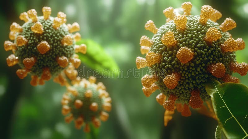 Close-up of Microscopic Virus Particles in Nature Setting. HMPV, Human ...