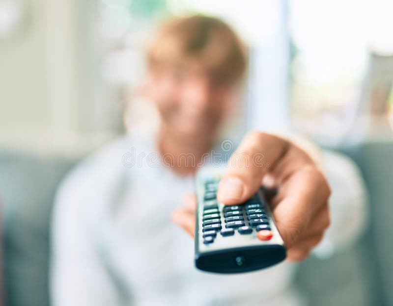 Close Up of Middle Age Handsome Caucasian Man Using Tv Control Stock ...