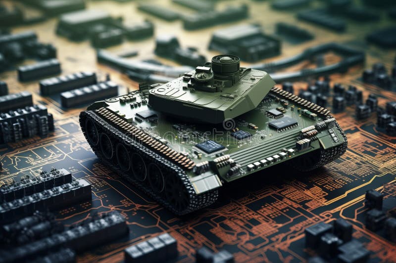 Close-up on a Military Tank on a Powerful Computer Board for AI Taking ...