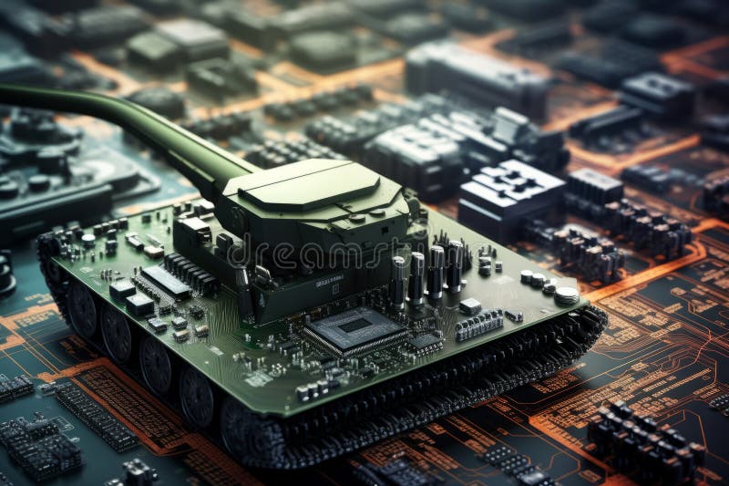 Close-up on a Military Tank on a Powerful Computer Board for AI Taking ...