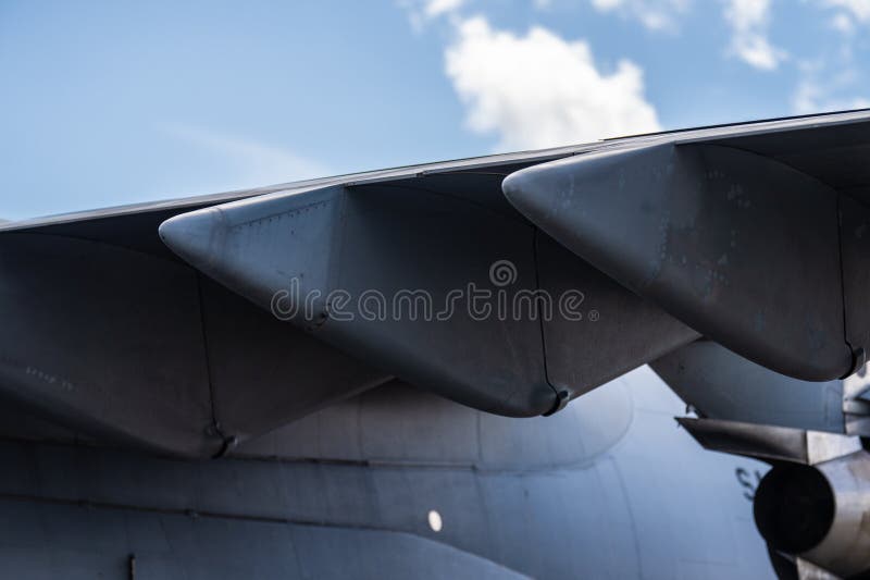 Close-up of Military Transport Aircraft Wing Structure.. Stock Image ...