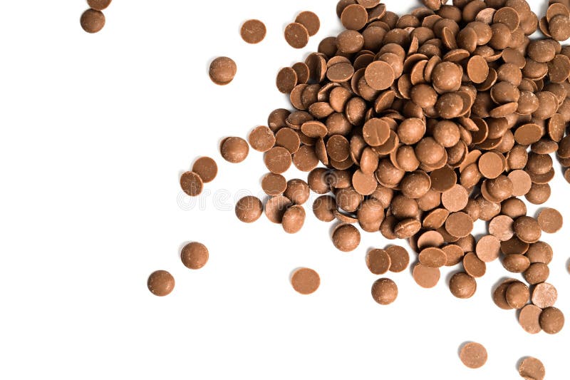Close Up of Milk Chocolate Chips. Scattered Chocolate Callets Isolated ...