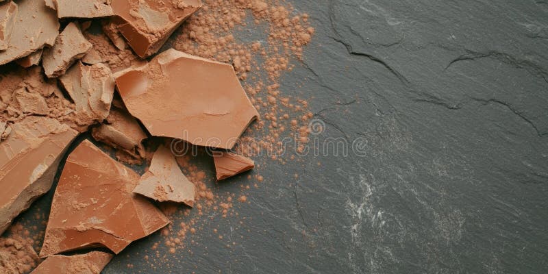 Close-up of Milk Chocolate Chunks and Cocoa Powder on Dark Slate Stock ...