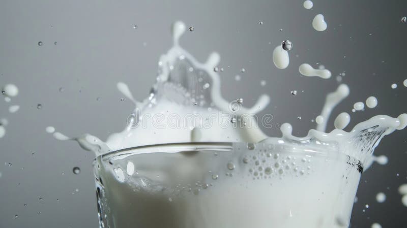 Close-up of a Milk Droplet Splash Creating a Crown Effect in a Glass ...