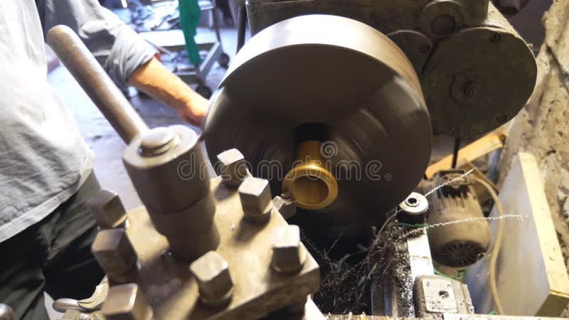 Close Up or Milling Machine in Action. Unrecognizable Turner Working ...