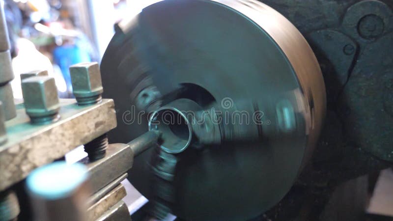 Close Up of Milling Machine in Action. View on Rotating Old Workbench ...