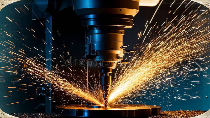 Close Up of Milling Machine, Cutting, Fabrication Sparks Stock ...