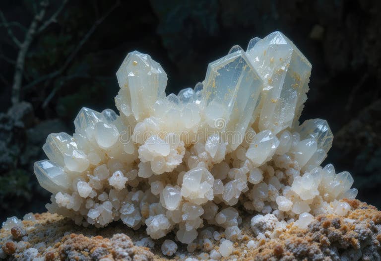 Close-up Mineral Formation Featuring Sharp Crystals and Rounded ...