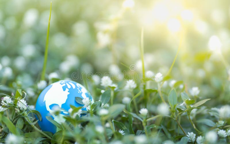Close Up of Mini World Ball with Nature Green Leaf on Blurred Greenery ...