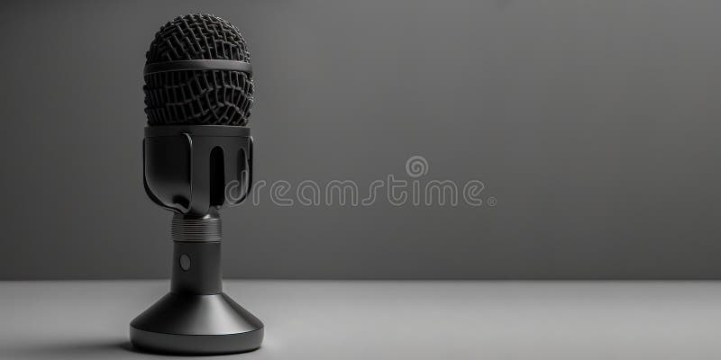 Close-up of Minimalist Microphone Against Blue Background. Podcast or ...