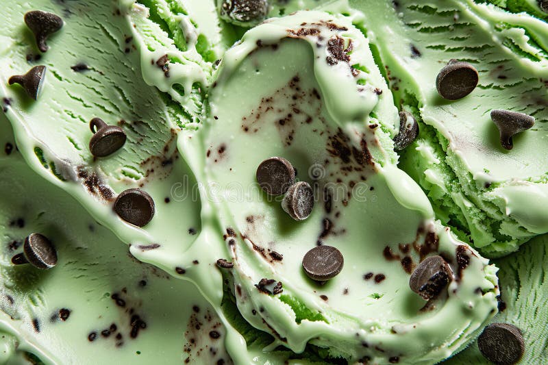 Close Up of Mint Chocolate Chip Ice Cream with Chocolate Chips Stock ...