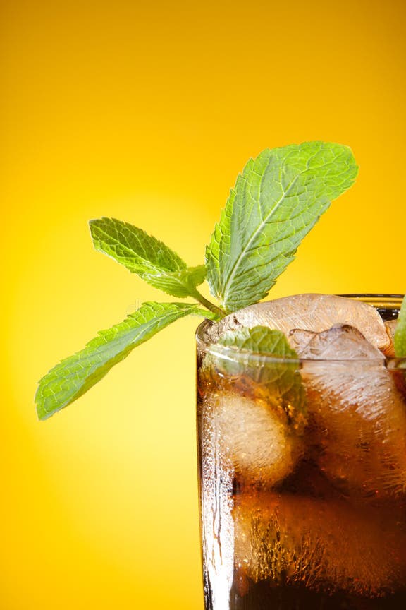Close-up of mint in cola stock image. Image of mint, condensation ...