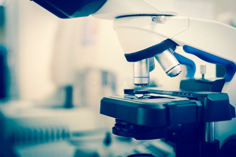 Close Up Mircoscope in Blue Tone Stock Image - Image of biology ...