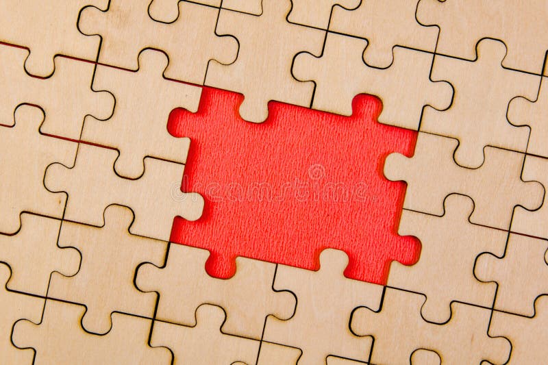 Close Up of Missing Jigsaw Puzzle Piece with Red Space for Text Stock ...