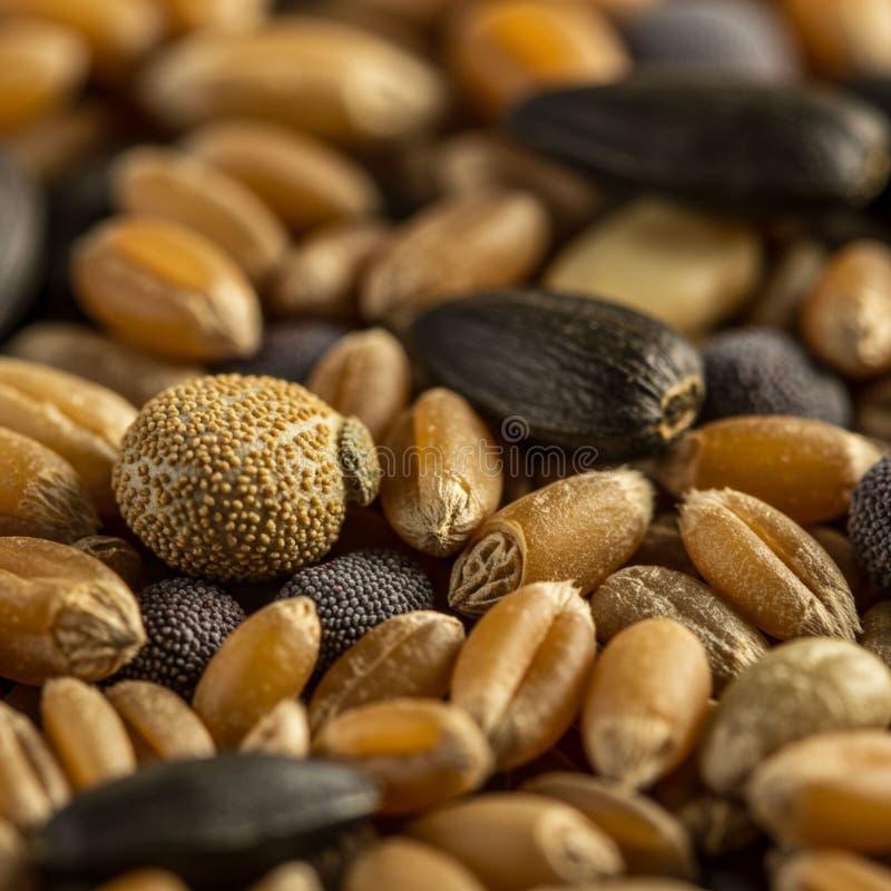 A Close-up of a Mix of Seeds, Featuring Various Shapes and Colors. the ...