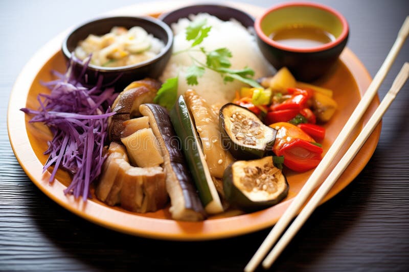 Close-up of Mixed Tsukemono Platter with Ginger and Eggplant Stock ...