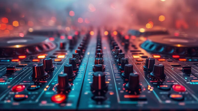 Close Up of Mixing Board with Background Lights Stock Photo - Image of ...