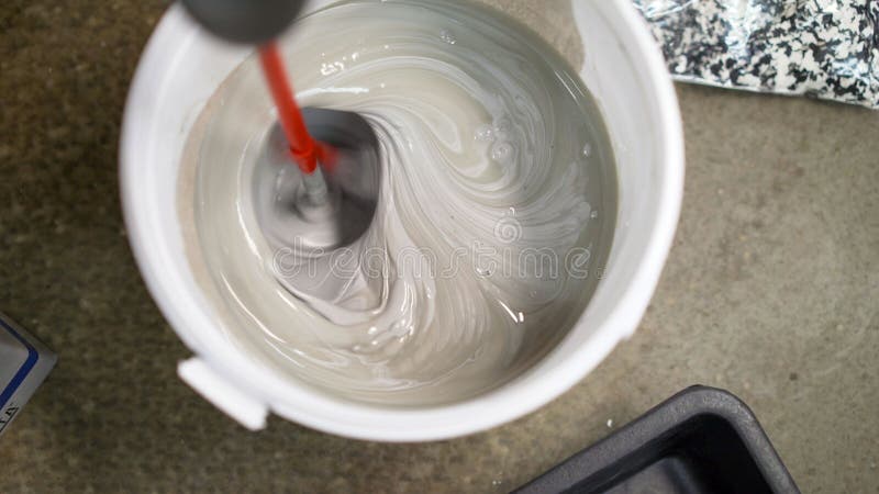 Close-up of Mixing Gray Decorative Concrete Plaster. Gray Decorative ...