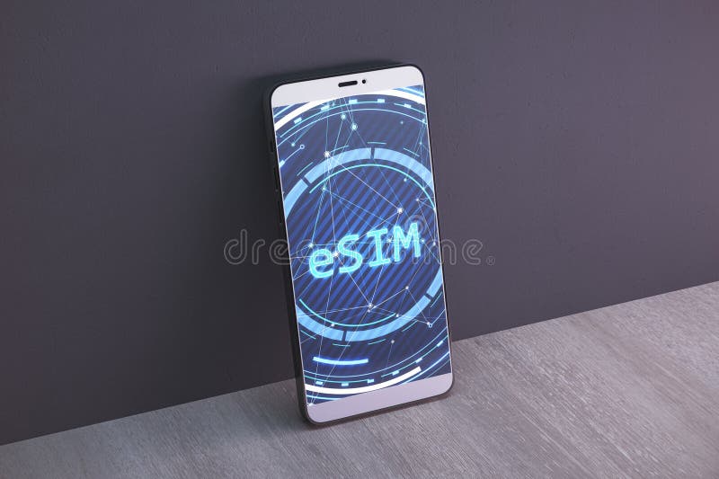 Close Up of Mobile Phone with Creative Glowing ESim Hologram on ...