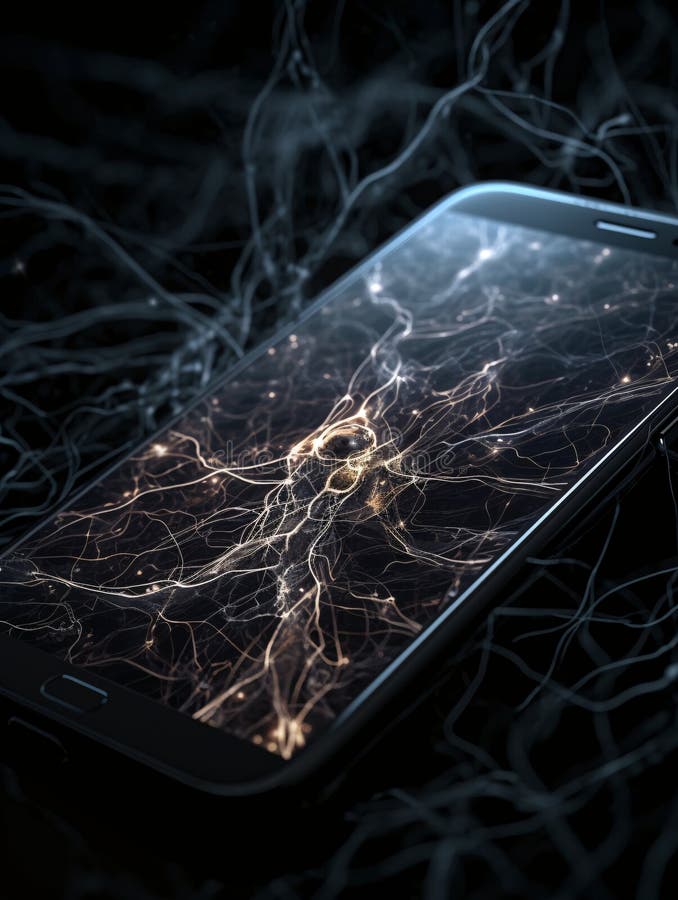 Close-up of a Mobile Phone Structure Showing Lightning and Discharges ...