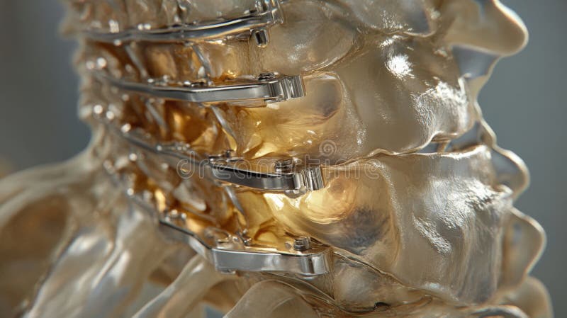 A Close-up of a Cervical Spine Model with Metal Plates Stock Image ...