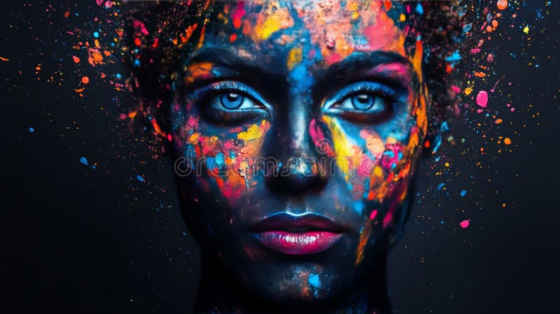 Colorful Splashes Exploding from Model Face Painting Stock Image ...