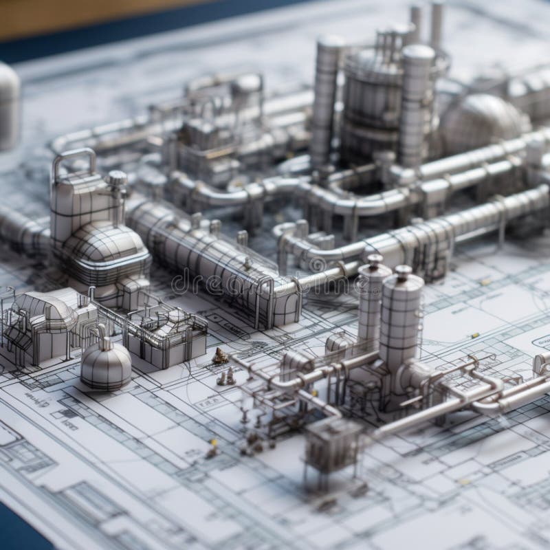 Close-up of a Model of a Manufacturing Plant Stock Illustration ...