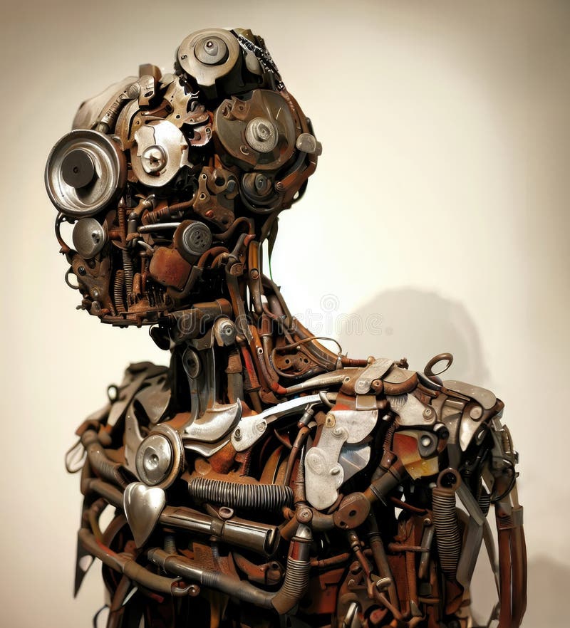 Close-up of a Model of a Rusty Antique Robot. Stock Illustration ...