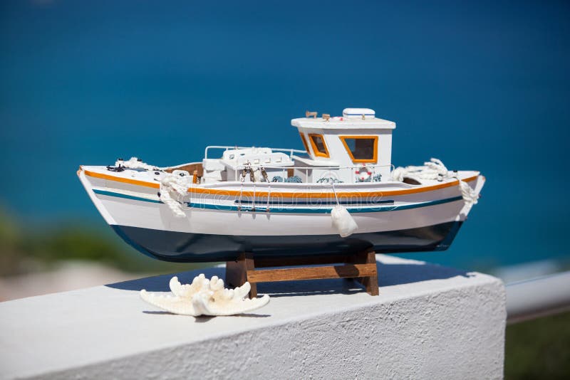 Close Up of Model Ship by the Sea. Stock Photo - Image of water ...