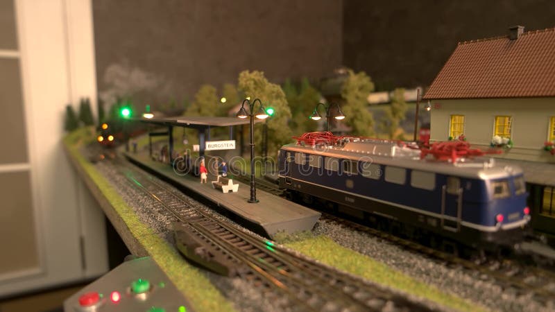 Model of Train Moving Along Railway Station. Stock Footage - Video of ...
