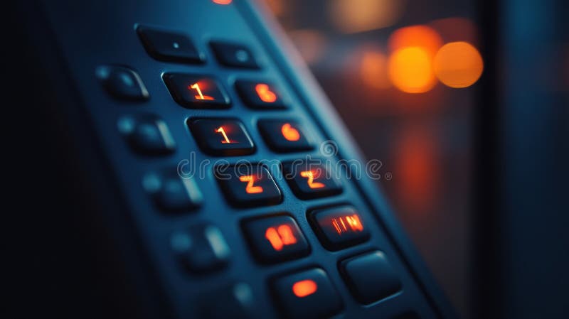 Close Up of a Modern Alarm System Keypad Illuminated in a Dimly Lit ...