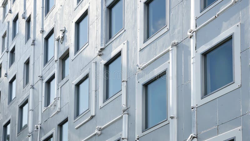 Close Up of Modern Aluminum Cladding on a Sunlit High Rise Building ...