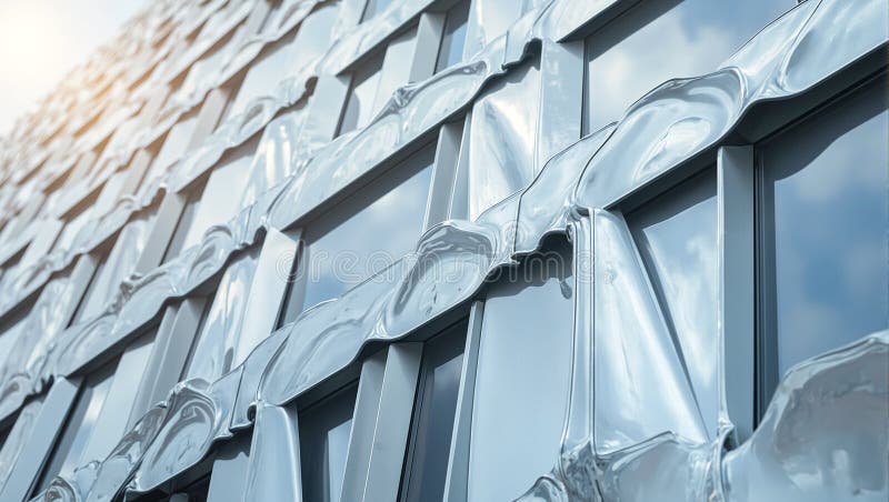 Close Up of Modern Aluminum Cladding on a Sunlit High Rise Building ...