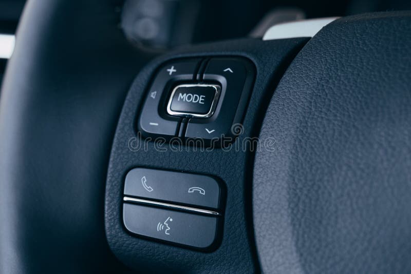 Audio Control Buttons on the Steering Wheel of a Modern Car Stock Image ...