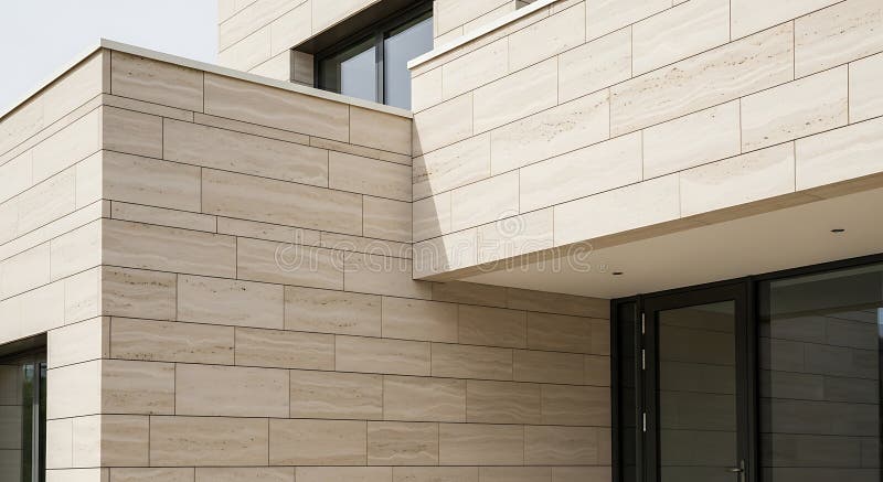 Modern Building Facade with Travertine Stone Cladding Stock Illustration - Illustration of ...