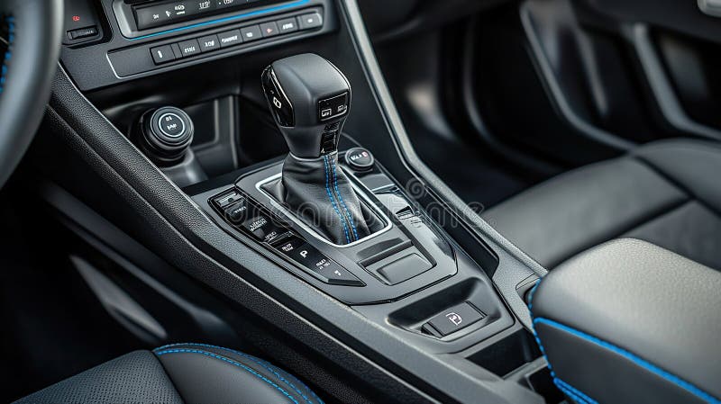 Close-up of Modern Car S Center Console with Gear Stick, Buttons, and ...