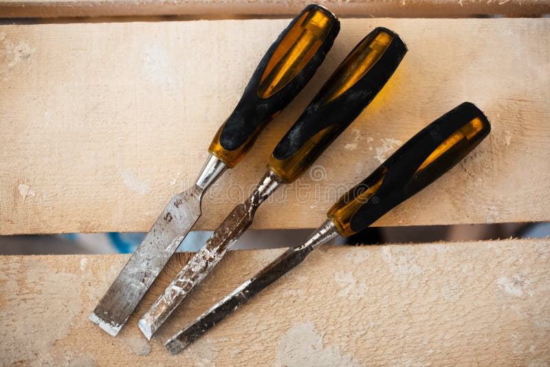 Close-up of Modern Carpentry Tools on Background of Wooden Table. Stock ...