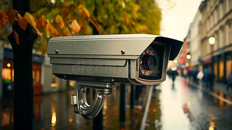 Close Up Modern CCTV Camera in Street Stock Illustration - Illustration ...
