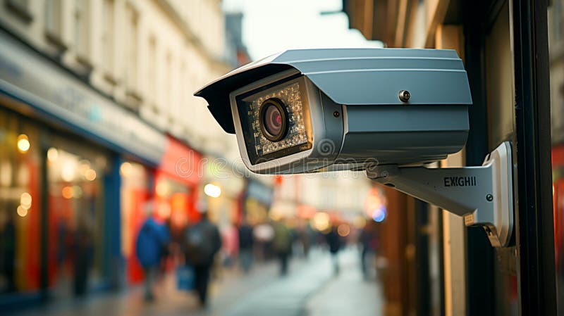 Close Up Modern CCTV Camera in Street Stock Illustration - Illustration ...