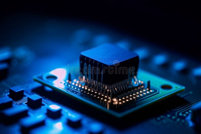 Close-up of Modern Computer Micro Chip in Blue Light, Ai Generated ...