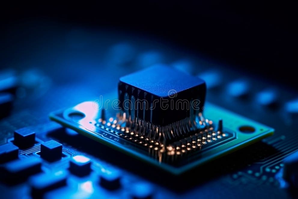Close-up of Modern Computer Micro Chip in Blue Light, Ai Generated ...