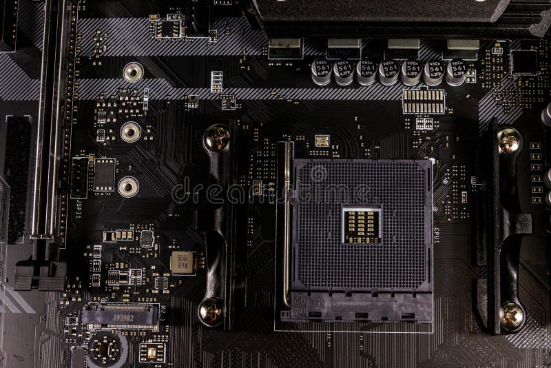 Close-up of Modern Computer Motherboard with Installed Cpu and Cooler ...