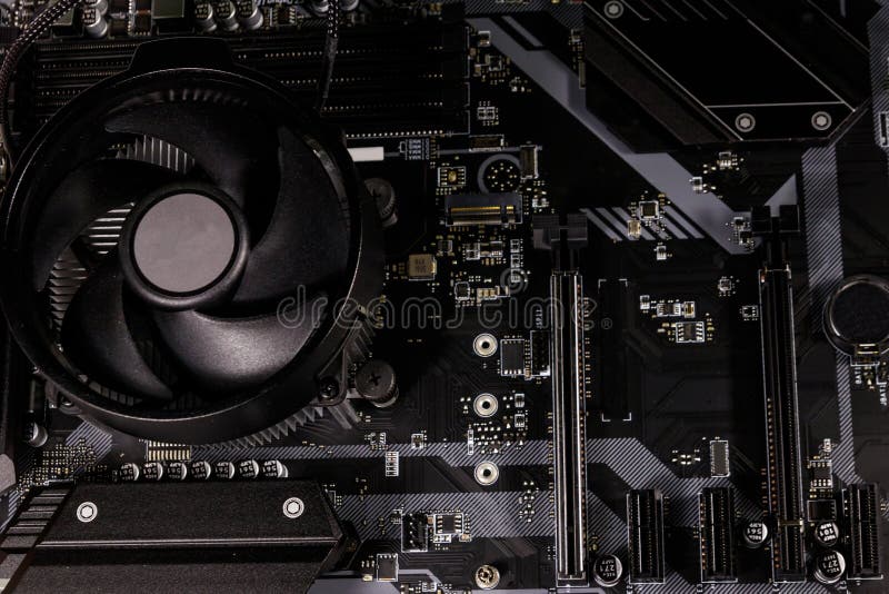 Close-up of Modern Computer Motherboard with Installed Cpu and Cooler ...