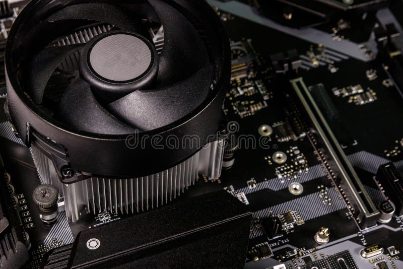 Close-up of Modern Computer Motherboard with Installed Cpu and Cooler ...